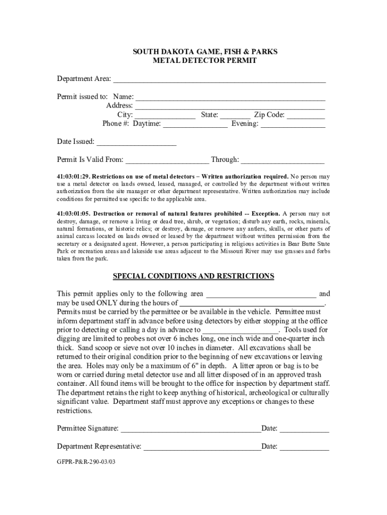 Fillable Online gfp sd Metal Detector Permit Application Fax Email ...