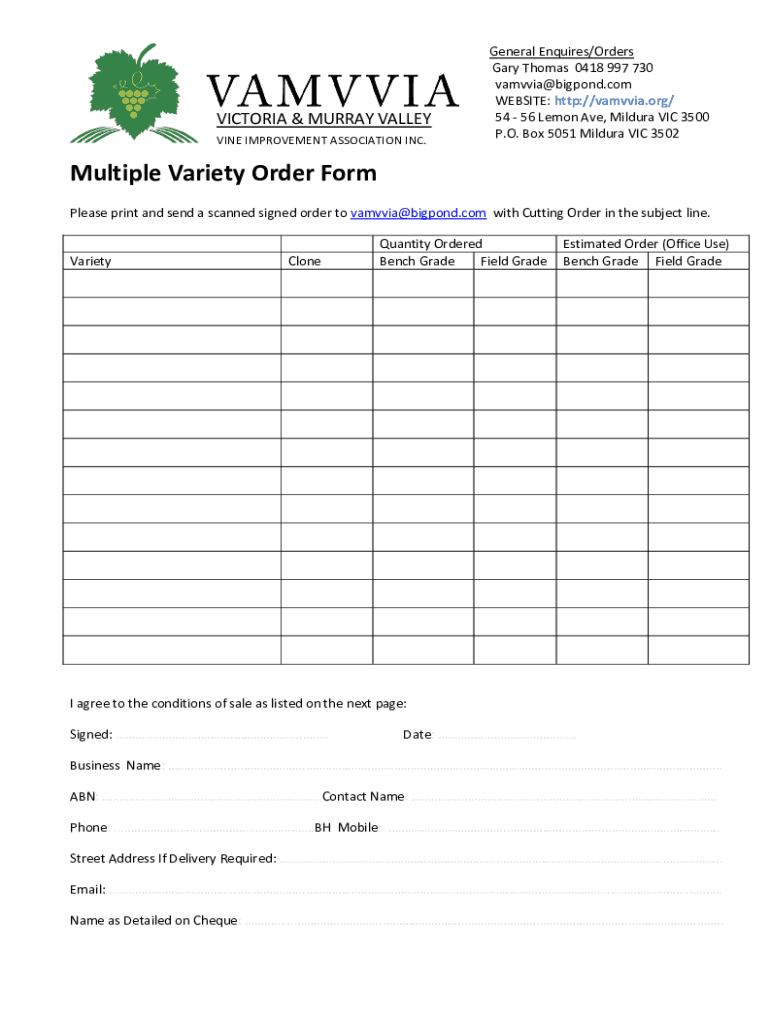 Fillable Online Multiple Variety Order Form PDF Fax Email Print - pdfFiller