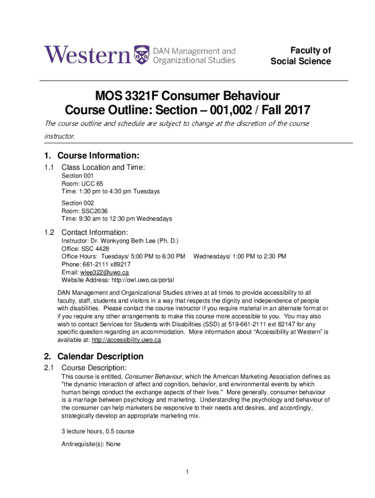 Fillable Online dan uwo MOS 3321F Consumer Behaviour Course Outline ...