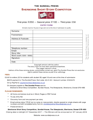 Fillable Online SHERBORNE SHORT STORY COMPETITION A4 Entry Form Fax ...