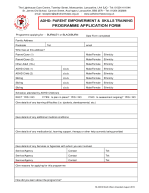 Fillable Online PROGRAMME APPLICATION FORM - ADHD North West Fax Email ...