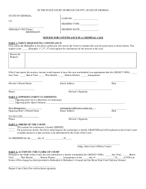 Fillable Online Request for Continuance Form - Bryan State (01.20.21 ...