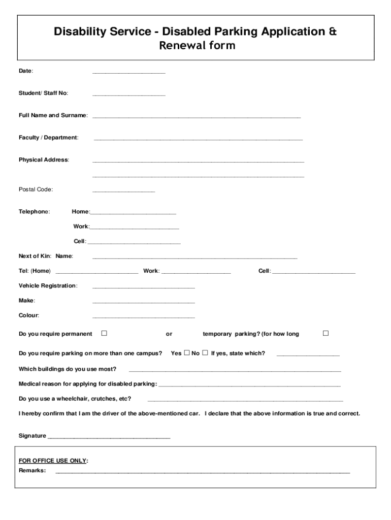 Fillable Online Disability Service - Disabled Parking Application ...