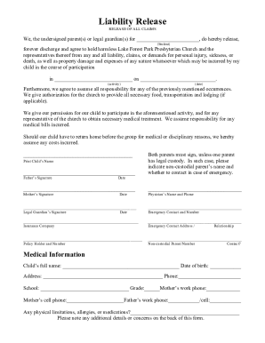 Fillable Online Release of Liability Form - Download a Waiver of Free ...