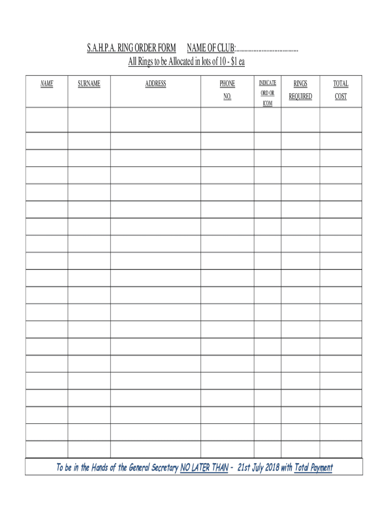 Fillable Online sahpa asn sahpa ring order form 2018.docx Fax Email ...