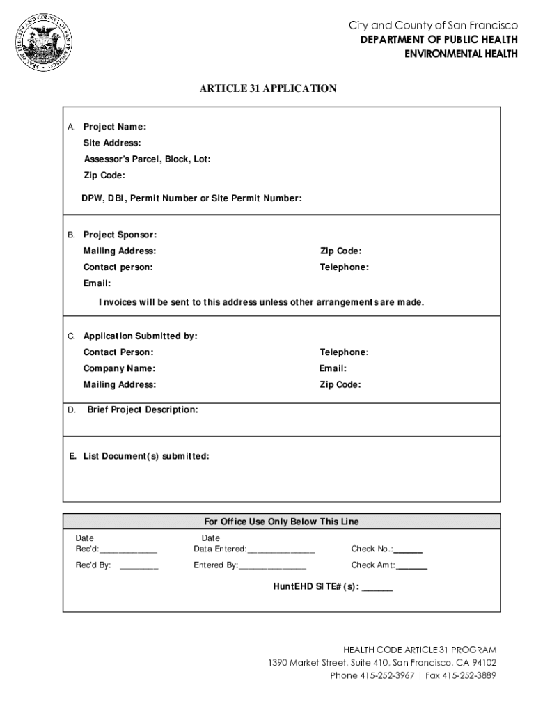 Fillable Online Article 31 Application Form Fax Email Print - pdfFiller