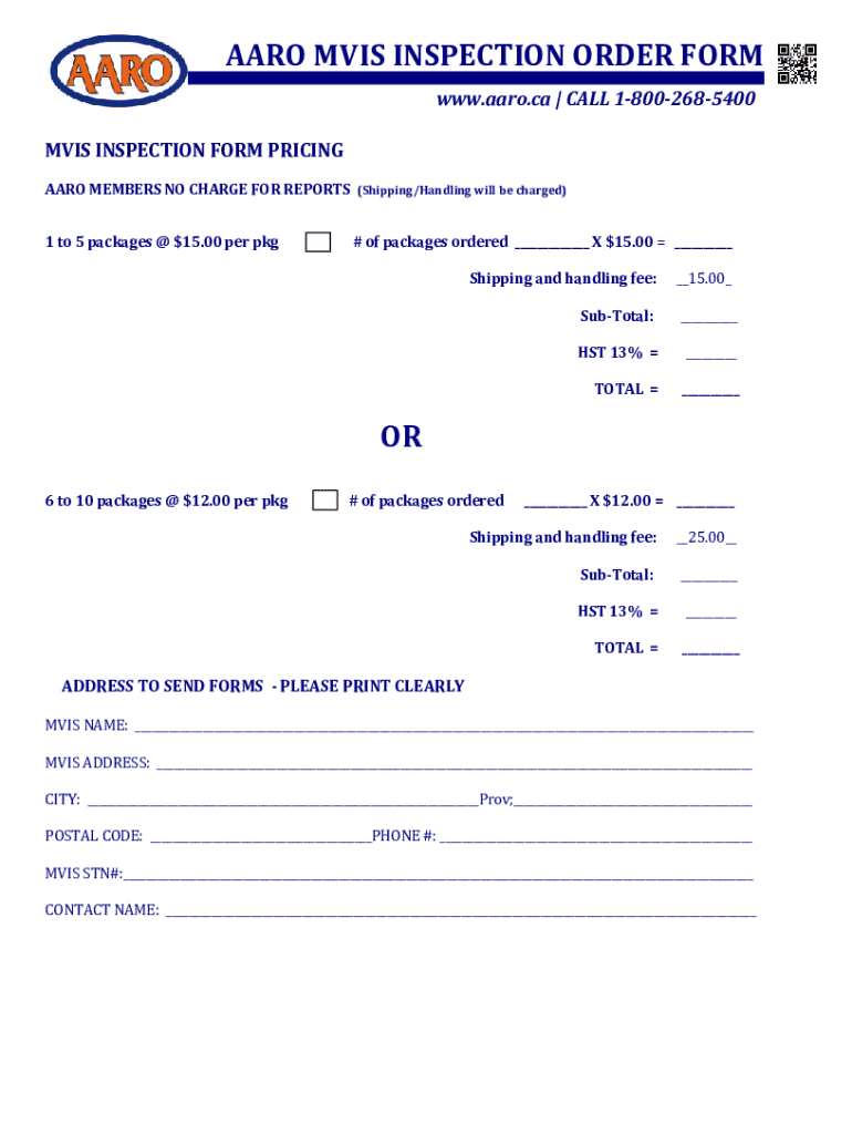 Fillable Online MVIS Inspection Report Order Form.doc Fax Email Print ...