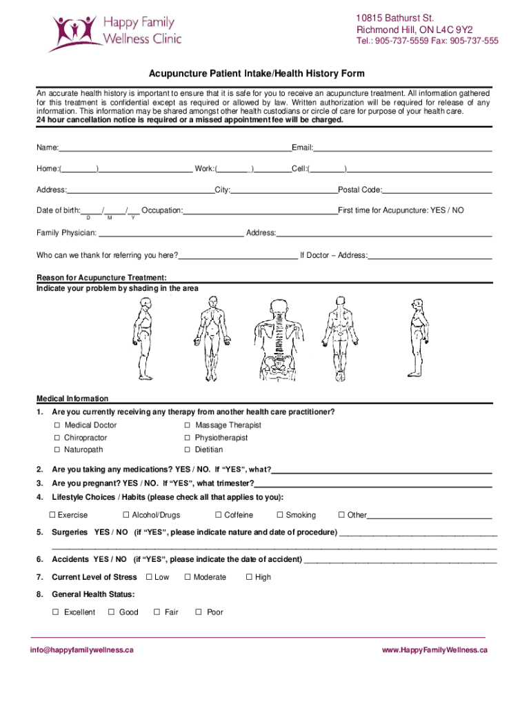 Fillable Online HEAD TO TOE HEALTH CENTRE Childrens Intake Form ...