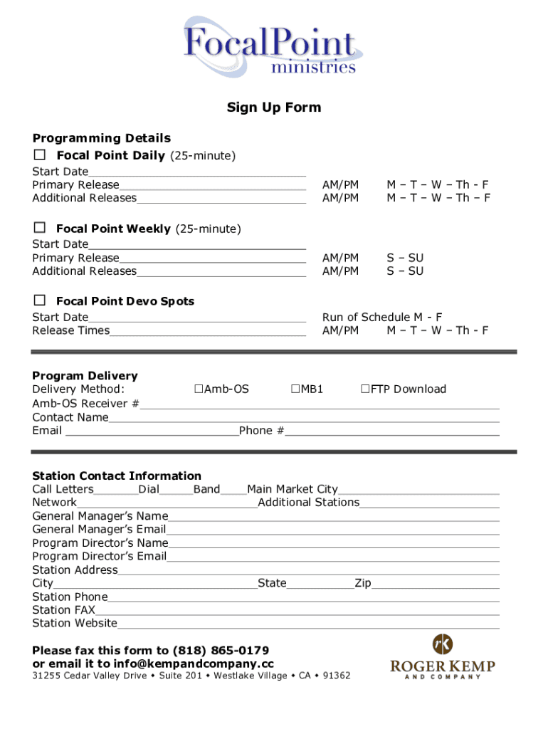 Fillable Online FPR Sign Up Form9-15 Fax Email Print - pdfFiller