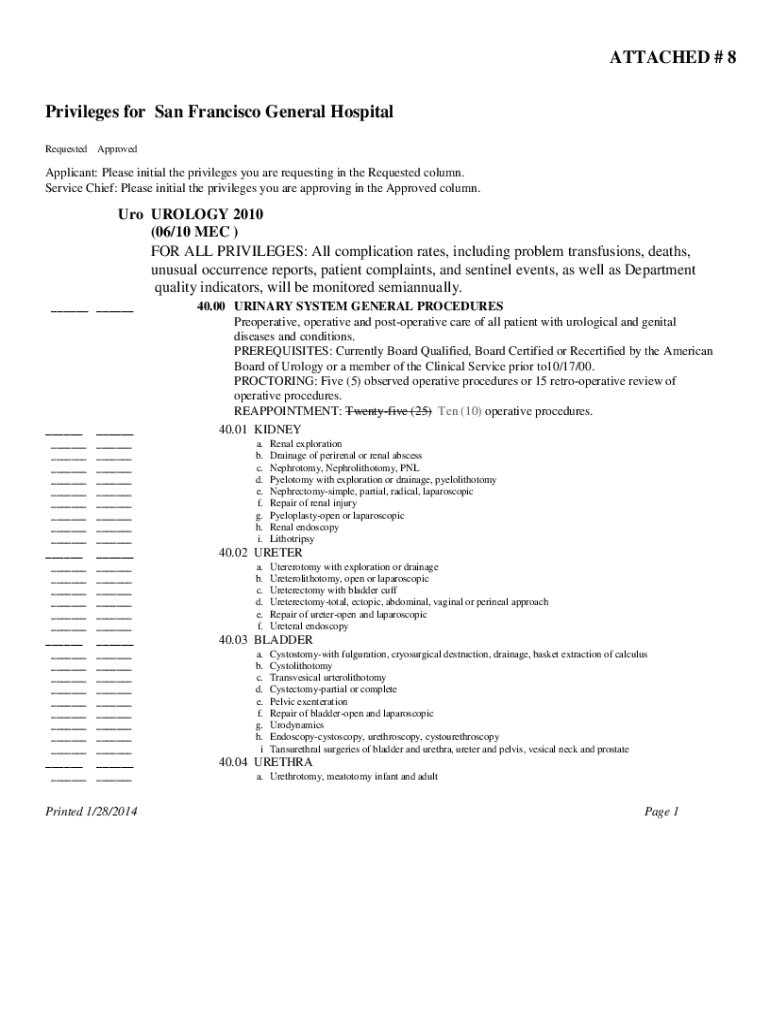 Fillable Online ATTACHED # 8 Privileges for San Francisco General ...