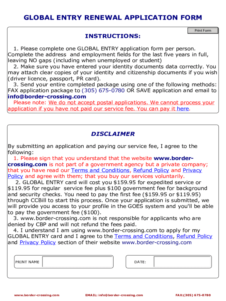 Fillable Online Sample Global Entry Application Form - Appszo.com Fax ...