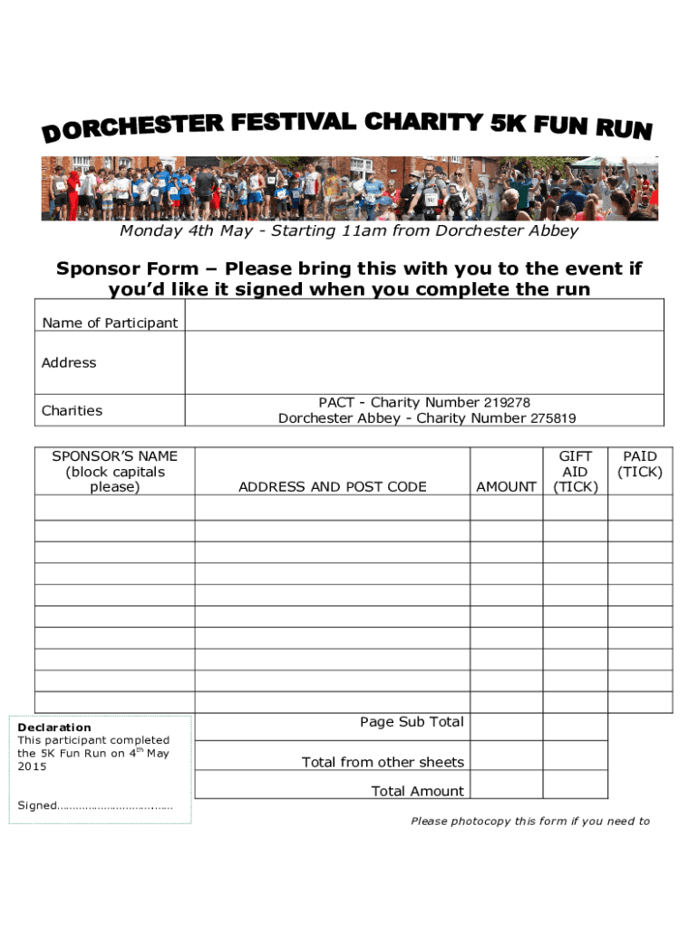 Fillable Online Fun Run Sponsor Form Fax Email Print - pdfFiller