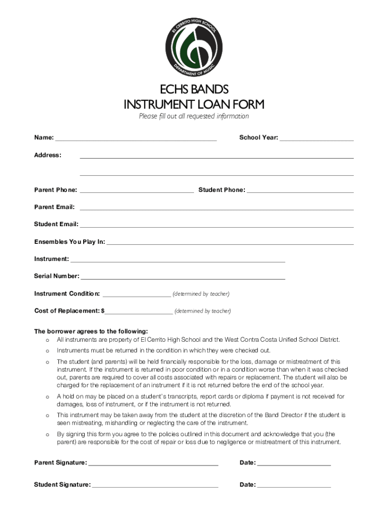 Fillable Online ECHS Bands Instrument Loan Form Fax Email Print - pdfFiller