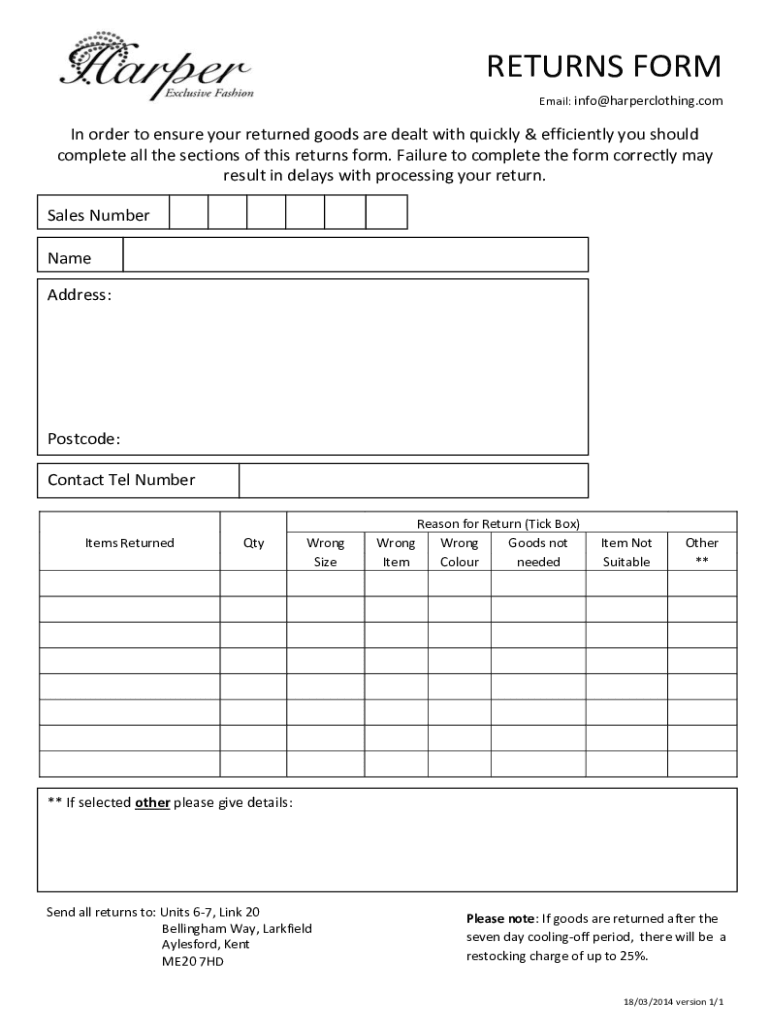 Fillable Online Flue Supplies Returns Form Fax Email Print - pdfFiller