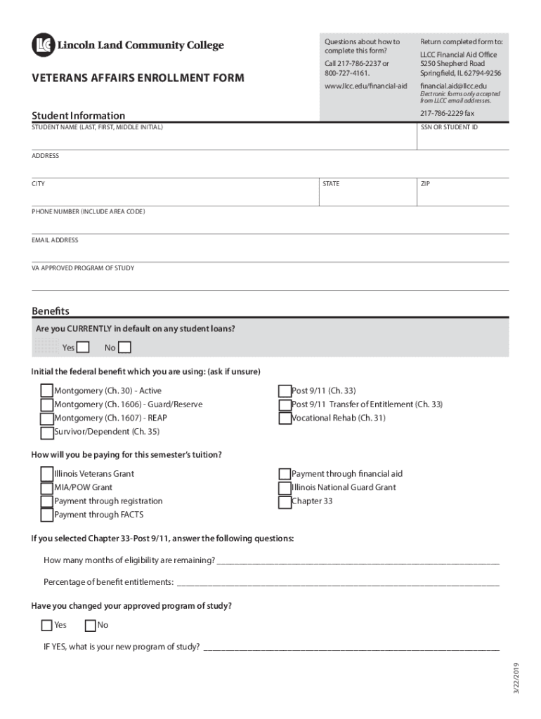 Fillable Online Veterans Affairs Enrollment Form Fax Email Print ...