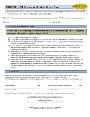 Fillable Online 2020-2021 V4 Custom Verification Group Form Fax Email ...