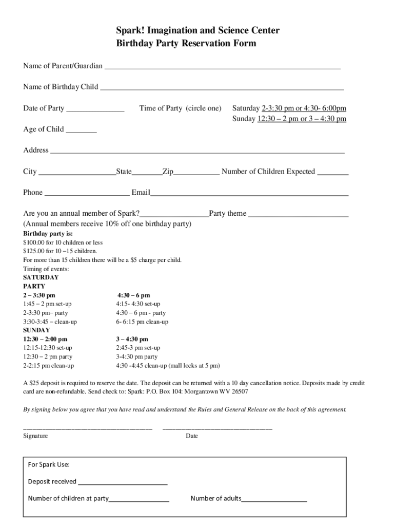 Fillable Online Birthday Party Information Sheet 2017 - Silvermans Farm ...