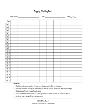 Fillable Online Trapping Effort Log Sheet Sample - Mass.gov Fax Email ...