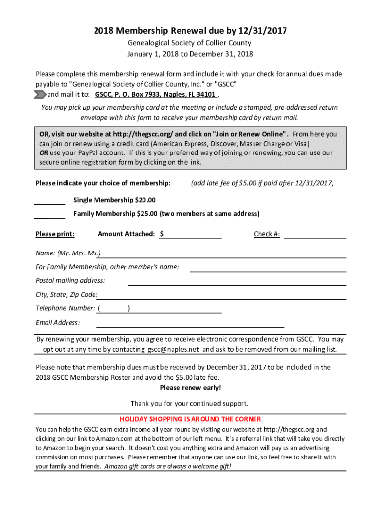 Fillable Online Join or Renew Your NGS Membership - National ...