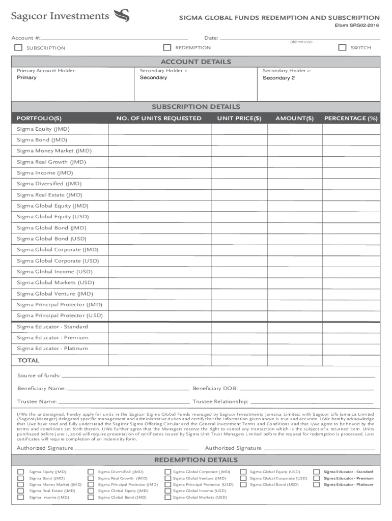 Fillable Online 18-SIJ-429 Sigma Funds Redemption Form Fax Email Print ...