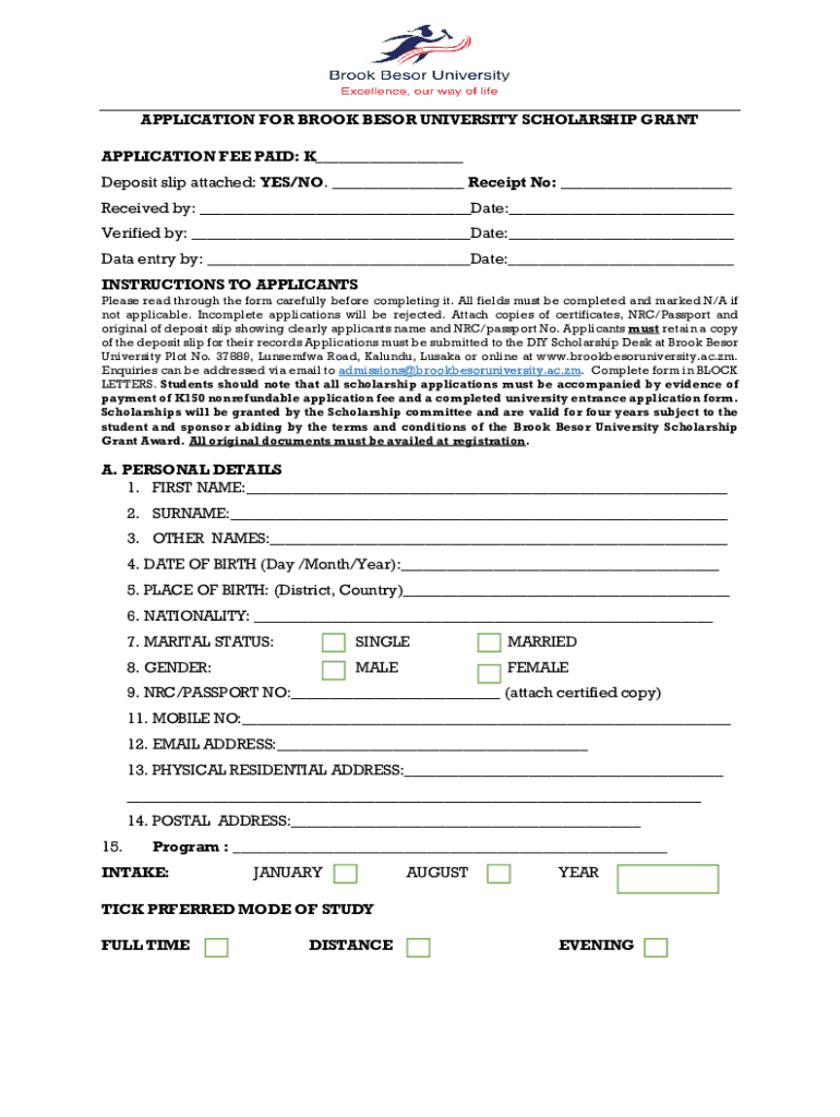 Fillable Online APPLICATION FOR BROOK BESOR UNIVERSITY SCHOLARSHIP GRANT ... Fax Email Print ...