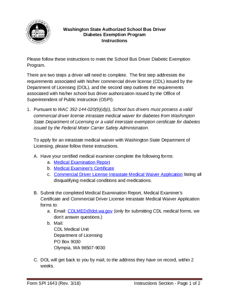 Washington State Authorized School Bus Driver Diabetes Exemption ...