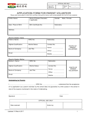 Fillable Online meetoh moe edu APPLICATION FORM FOR PARENT VOLUNTEER ...