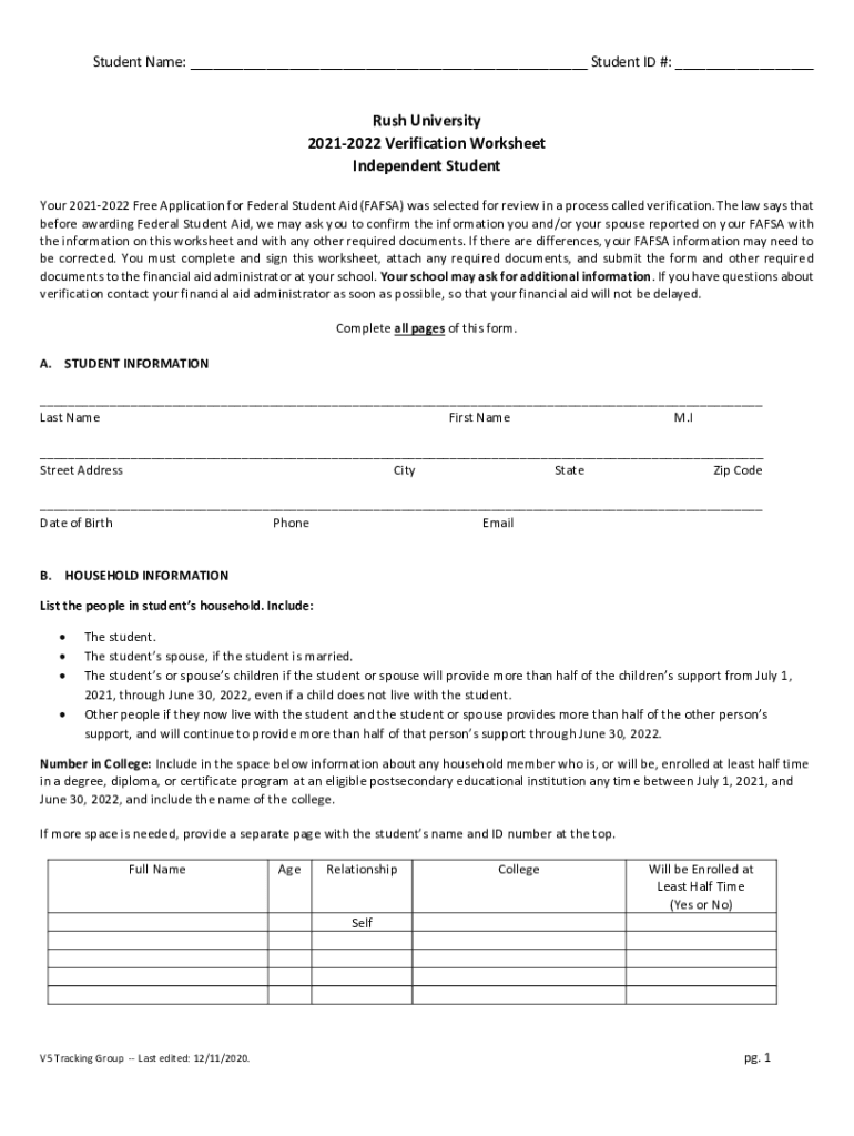 Fillable Online PDF 2021-2022 Independent Student Verification ...