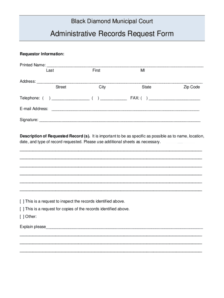 Fillable Online Administrative Records Request Form - City of Black ...