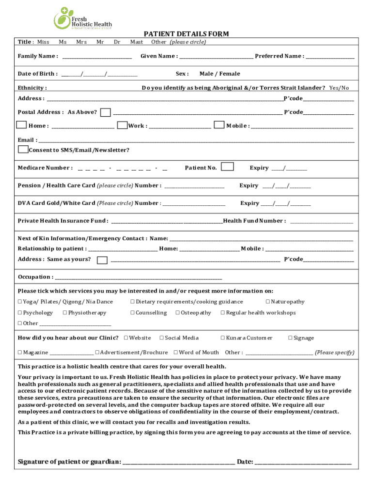 Fillable Online PATIENT REGISTRATION FORM - Adventist Health Fax Email ...