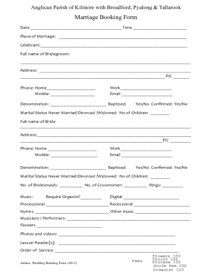Fillable Online Marriage Booking Form Anglican Parish Fax Email Print ...