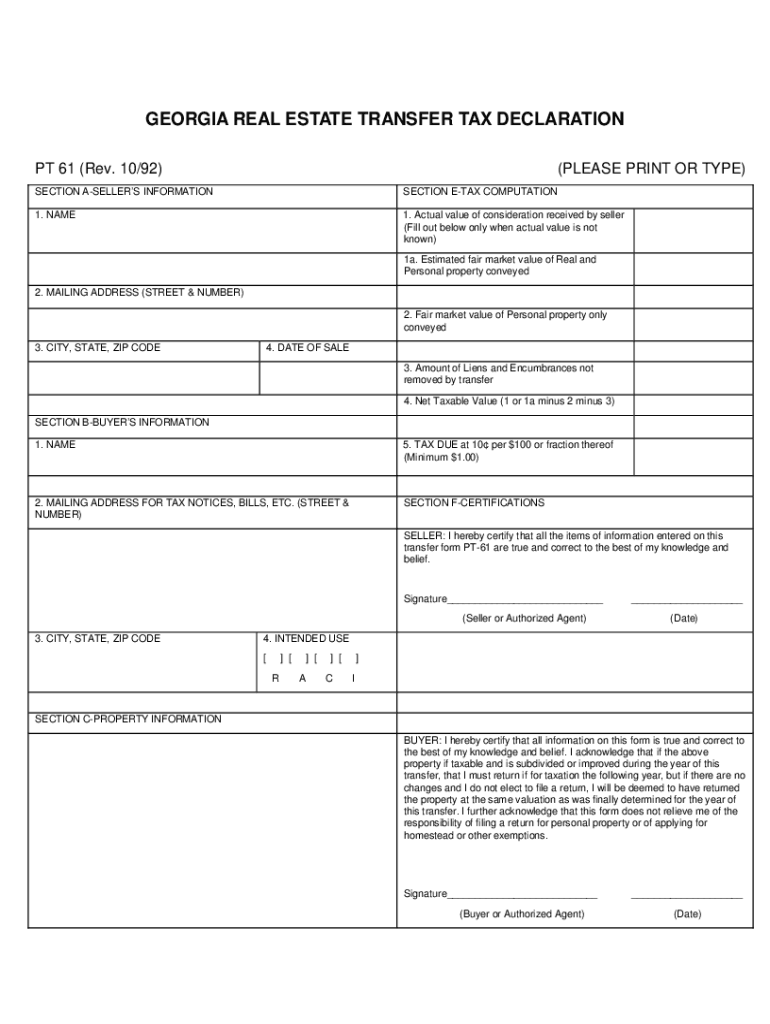 Fillable Online GARealEstateTransTaxDeclaration.doc Fax Email Print ...