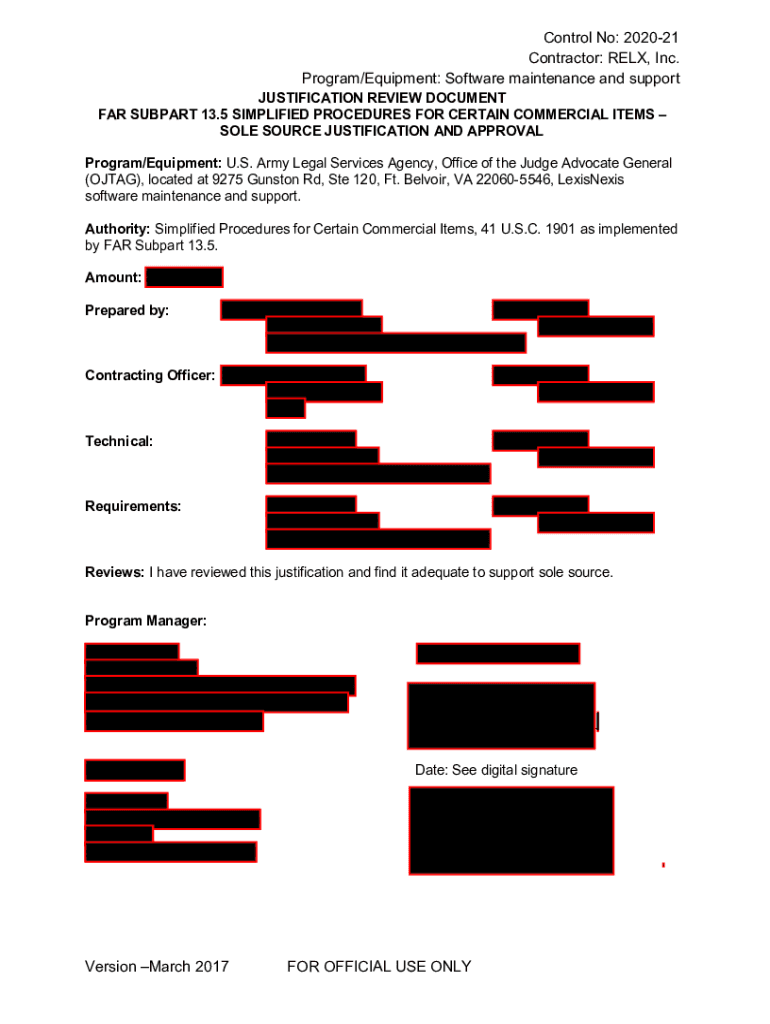 Fillable Online Sole Source J&A FAR Part 13.5 Template Fax Email Print ...