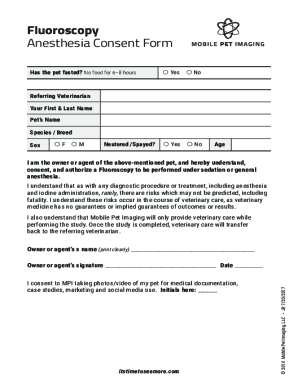 Fillable Online Fluoroscopy Anesthesia Consent Form - Mobile Pet ...