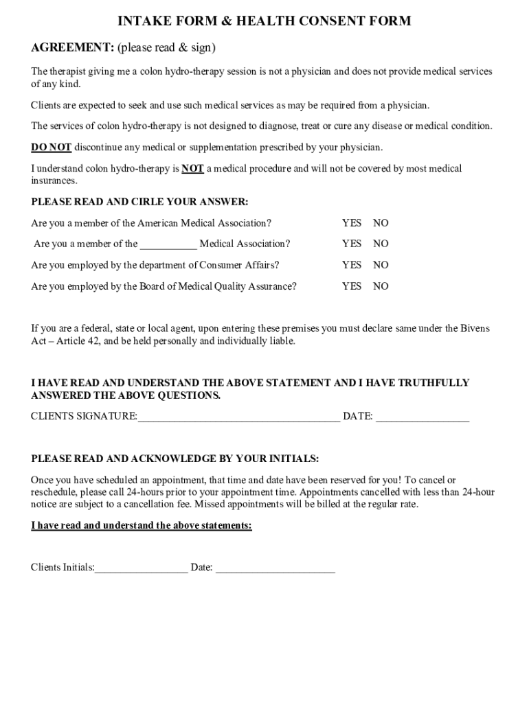 Fillable Online INFORMED CONSENT FORM for Colon Care, LLC By signing ...