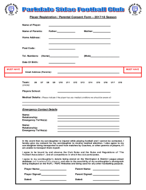 Fillable Online Player Registration / Parental Consent Form Fax Email ...