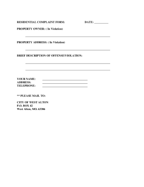 Fillable Online Blight Complaint Form Location of Possible Blight ...