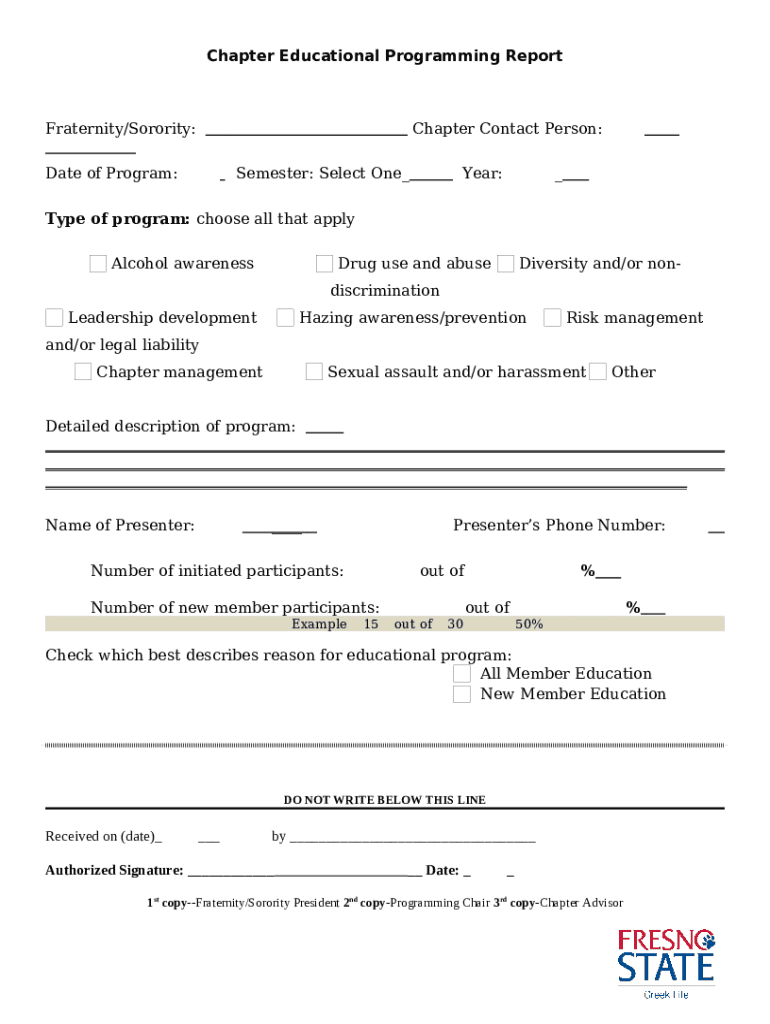 Chapter Programming Report Doc Template | pdfFiller