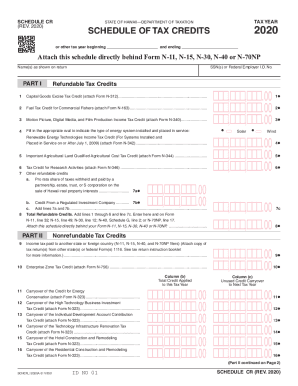 Fillable Online Schedule CR, Rev. 2020, Schedule of Tax Credits. Forms ...