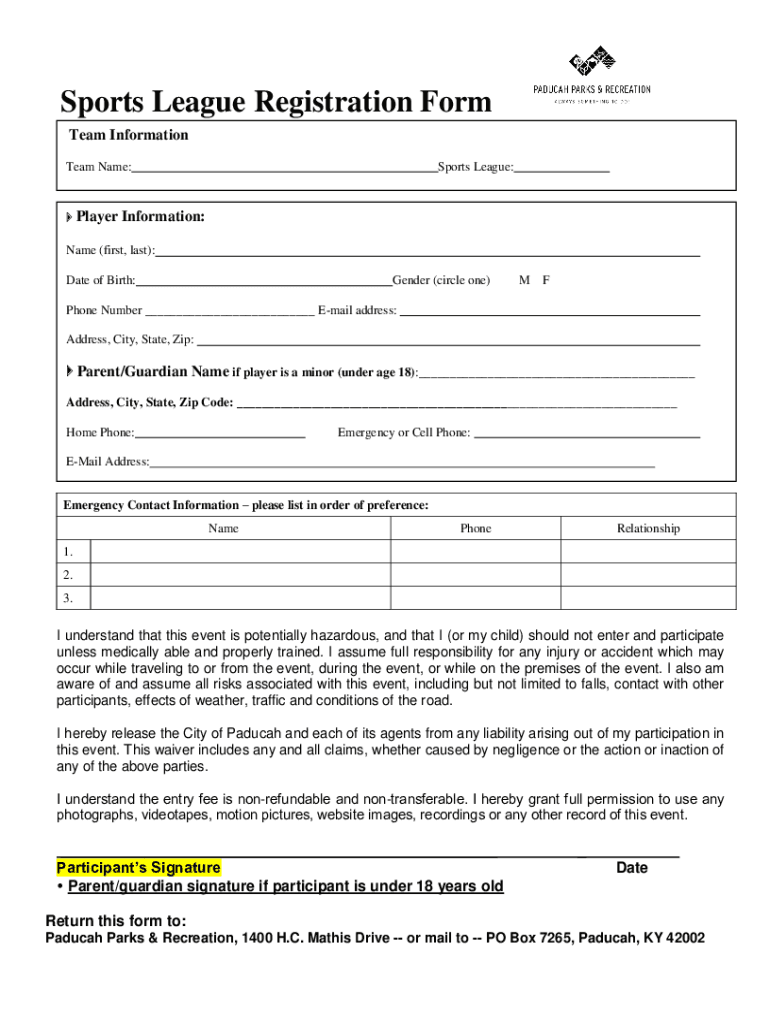 Fillable Online A Simple Youth Baseball Registration Form Template Fax Email Print PdfFiller