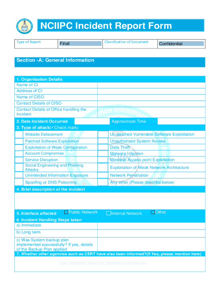 NCIIPC Incident Report Form - Fill and Sign Printable Template Online ...