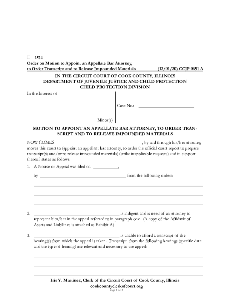 Fillable Online Motion To Appoint Appellate Attorney Order Transcript ...