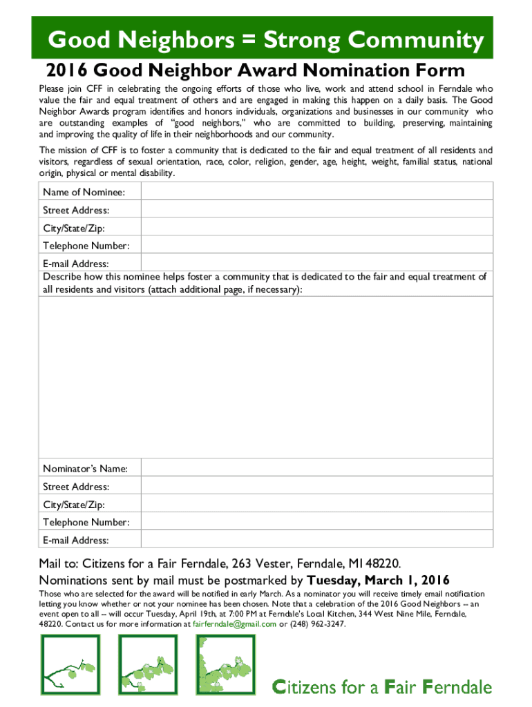 Fillable Online Good Neighbor Award: Selection CriteriaGood Neighbors ...