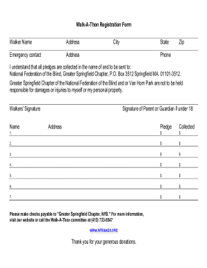 Fillable Online Walk-A-Thon Registration Form - nfbmags.org Fax Email ...
