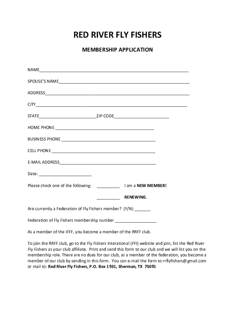 Fillable Online Red River Fly Fishers Membership Form Fax Email Print - pdfFiller