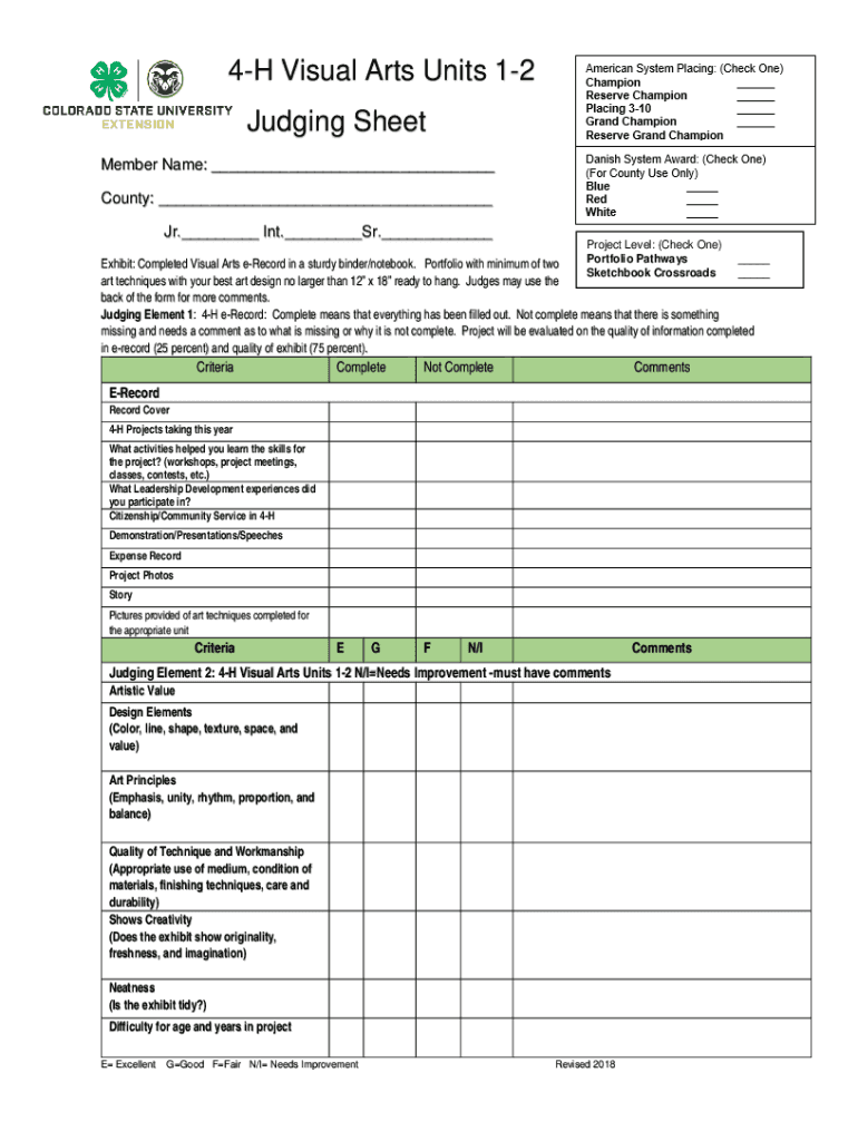 Fillable Online 4-H Visual Arts Units 1-2 Judging Sheet Fax Email Print ...