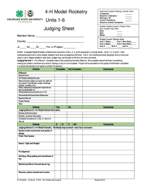 Fillable Online 4-H Model Rocketry Units 1-6 Project Judging Sheet Fax Email Print - pdfFiller