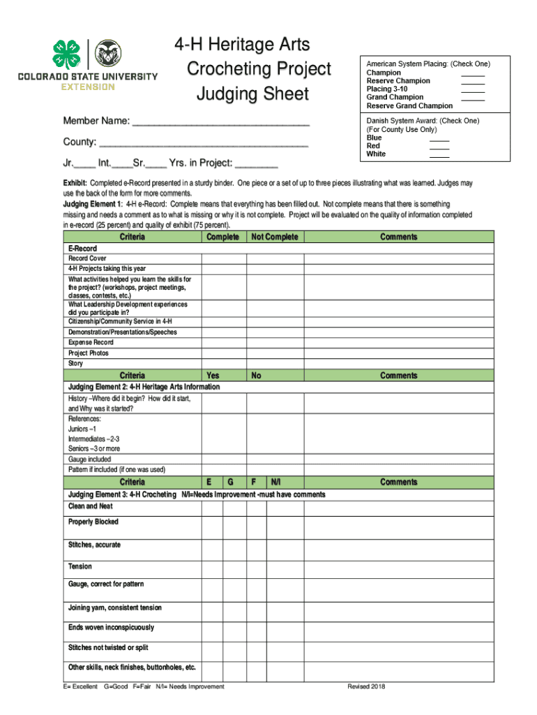 Fillable Online 4-H Heritage Arts Quilting Unit 3 Project Judging Sheet ...
