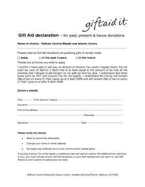 Fillable Online Gift Aid declaration form for Central Masjid Fax Email ...