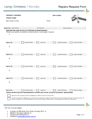 Tenant Repair Request Form Templates | pdfFiller